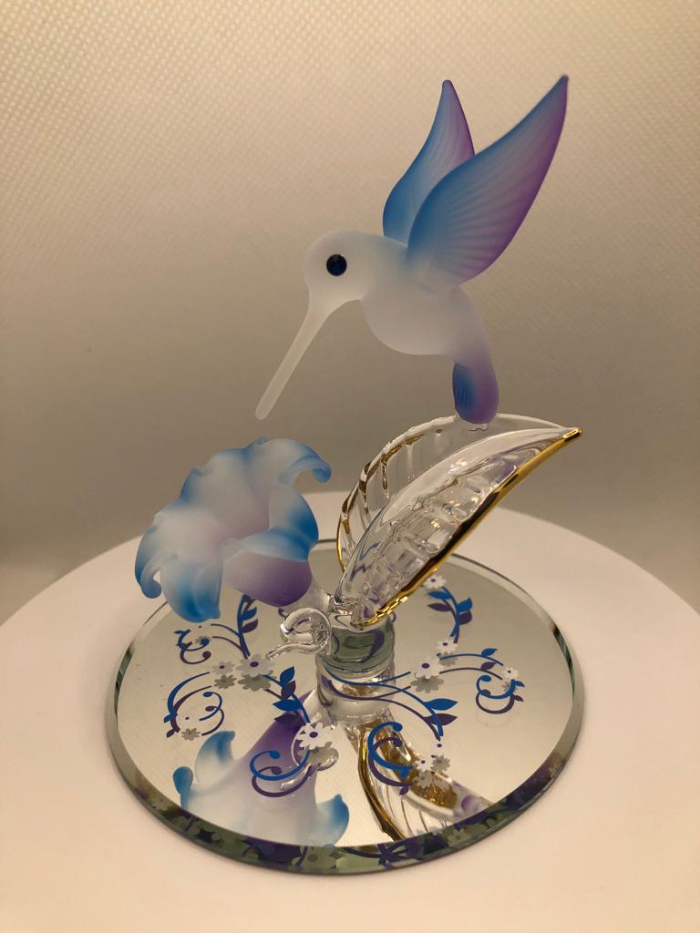 Glass Hummingbird on Flower, Handmade Sculpture, Bird Statue, Home Dec ...